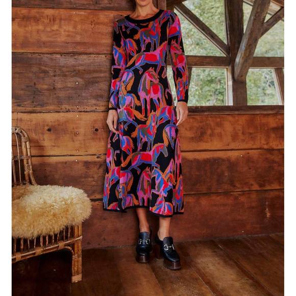 FARM Rio | Dresses | New Farm Rio Wild Horses Knit Cut Out Midi Dress ...
